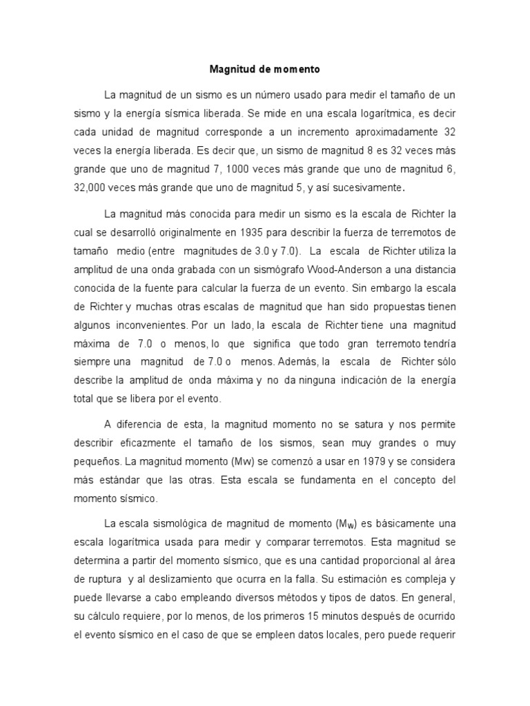 Magnitud de Momento | PDF | Escala de magnitud de momento | Temblores