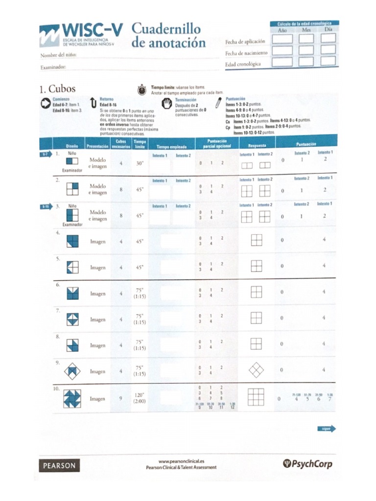 WISC-V Cuadernillo de Anotacion | PDF