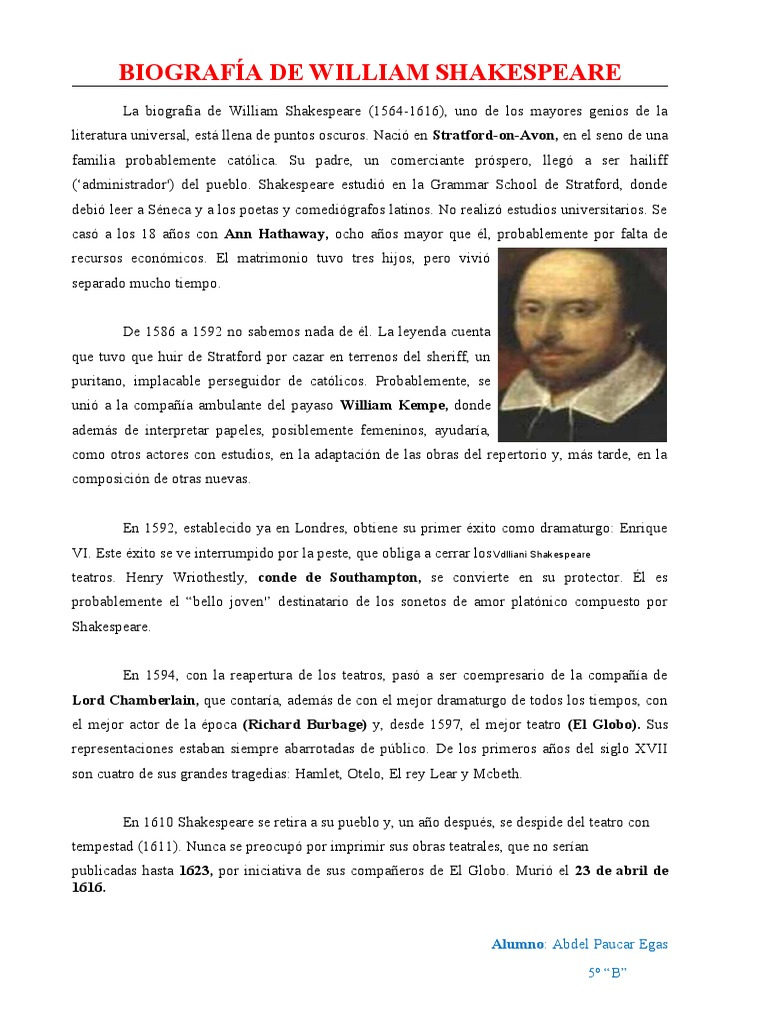 Biografía de William Shakespeare | PDF