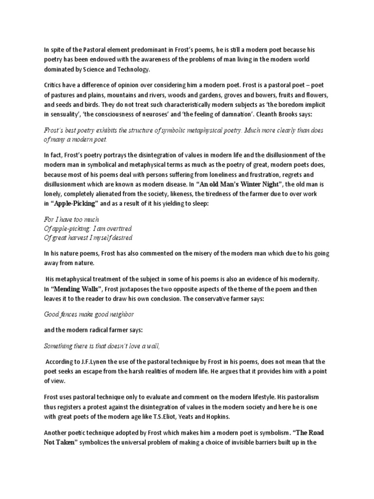 Robert Frost As A Modern Poet | PDF | Poetry