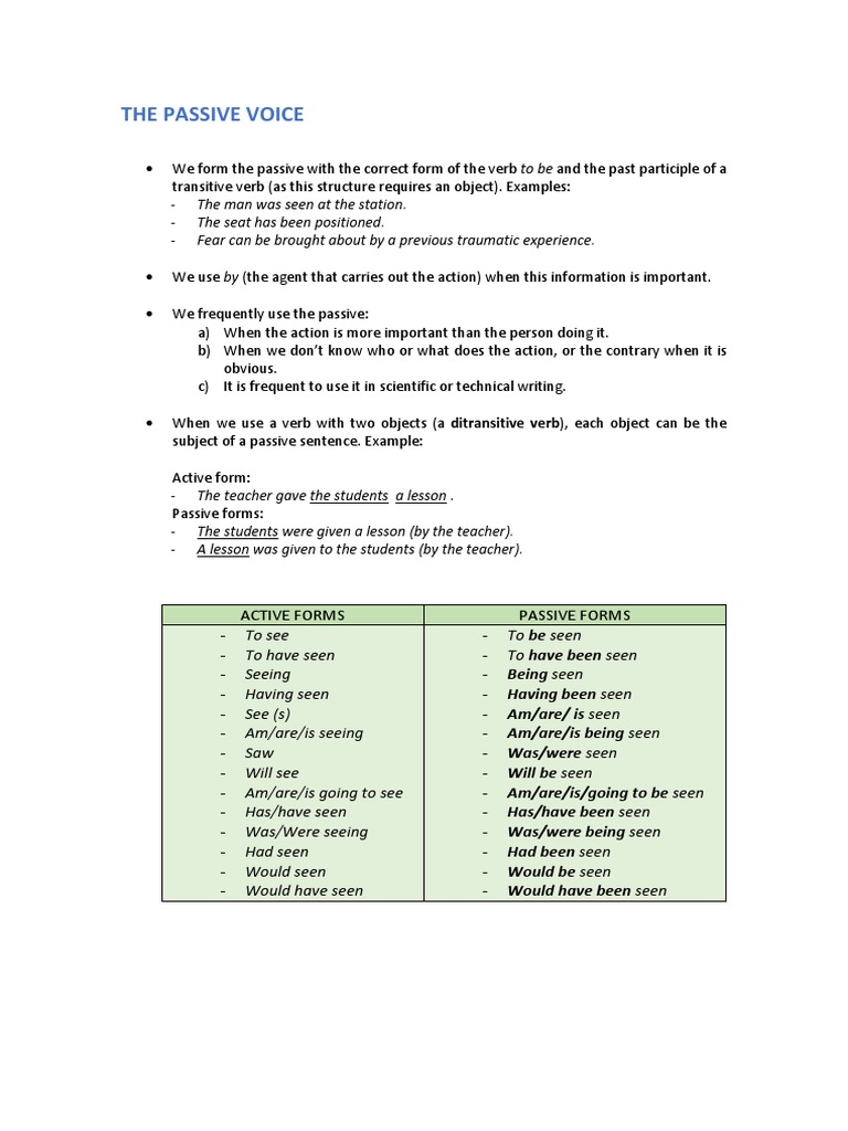 Grammar 5.2. Passive Voice | PDF | Verb | Syntax
