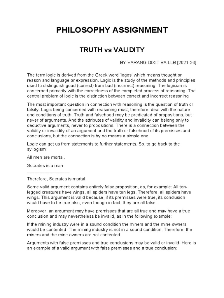 PHILOSOPHY ASSIGNMENT Varang | PDF | Argument | Logical Consequence
