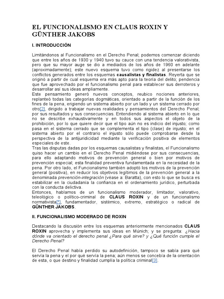 El Funcionalismo en Claus Roxin y Günther Jakobs | PDF | Derecho penal ...