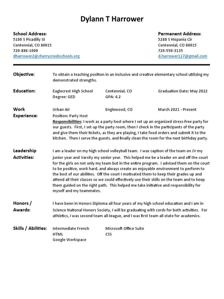 Resume Worksheet | PDF