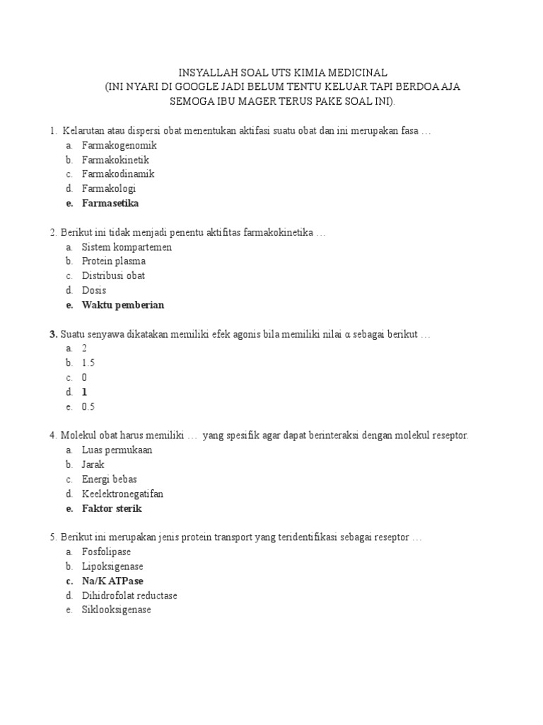 Soal UTS Kimia Medisinal 2023 | PDF