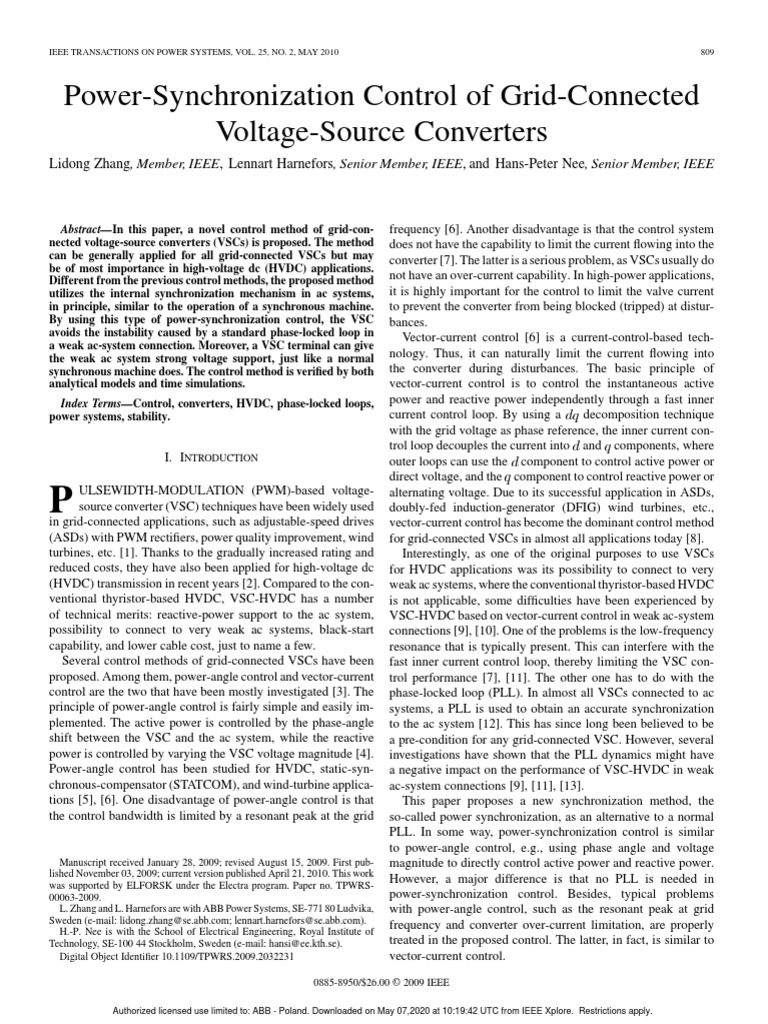 Power Synchronization Contol of Grid-Connected Voltage-Source ...