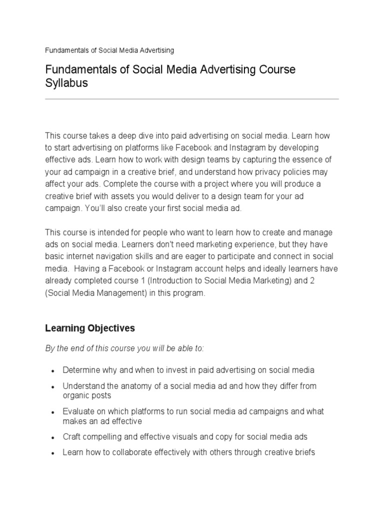 Fundamentals of Social Media Advertising | PDF | Social Media | Popular ...