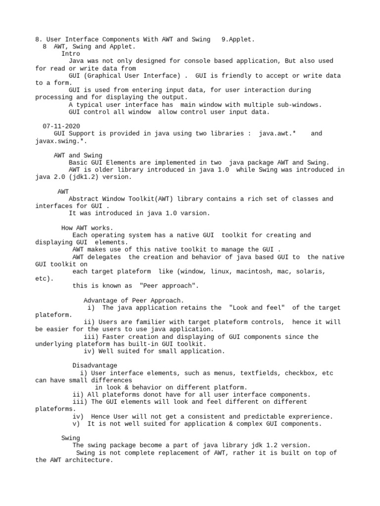Awt Swing&Applet | Download Free PDF | Window (Computing) | Graphical User Interfaces