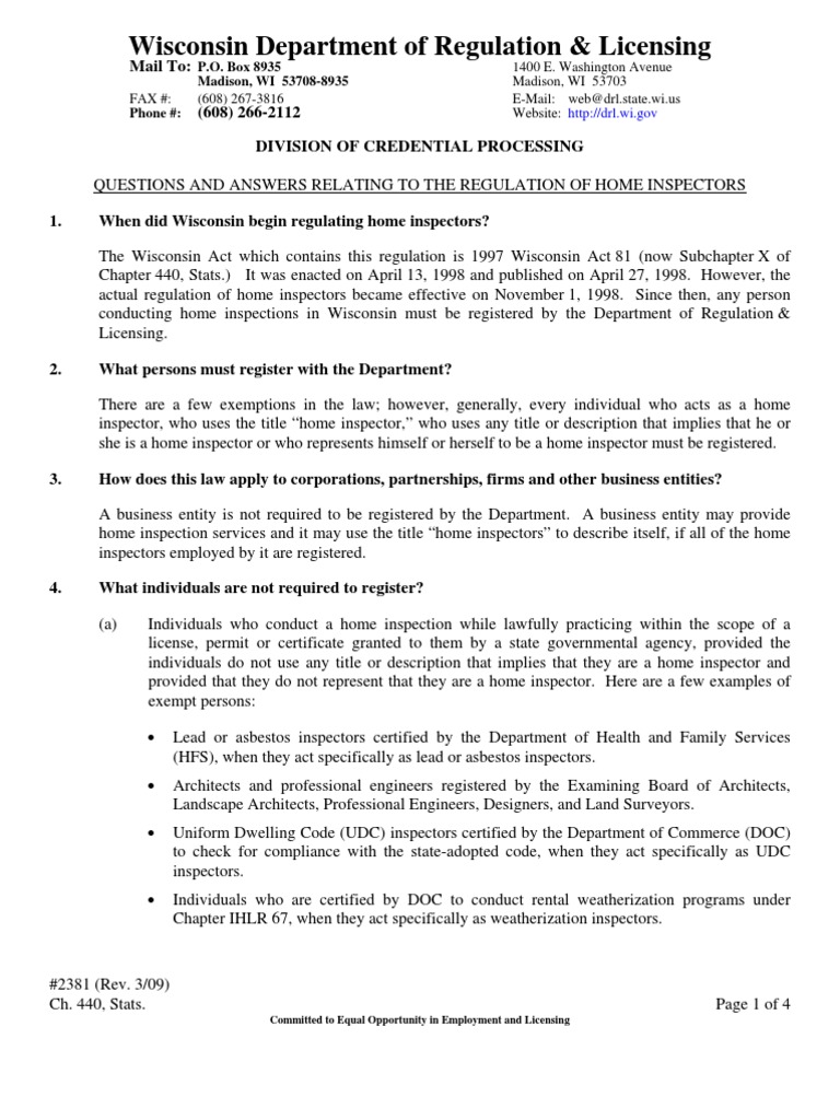 Wisconsin Department of Regulation & Licensing: P.O. Box 8935 Madison ...