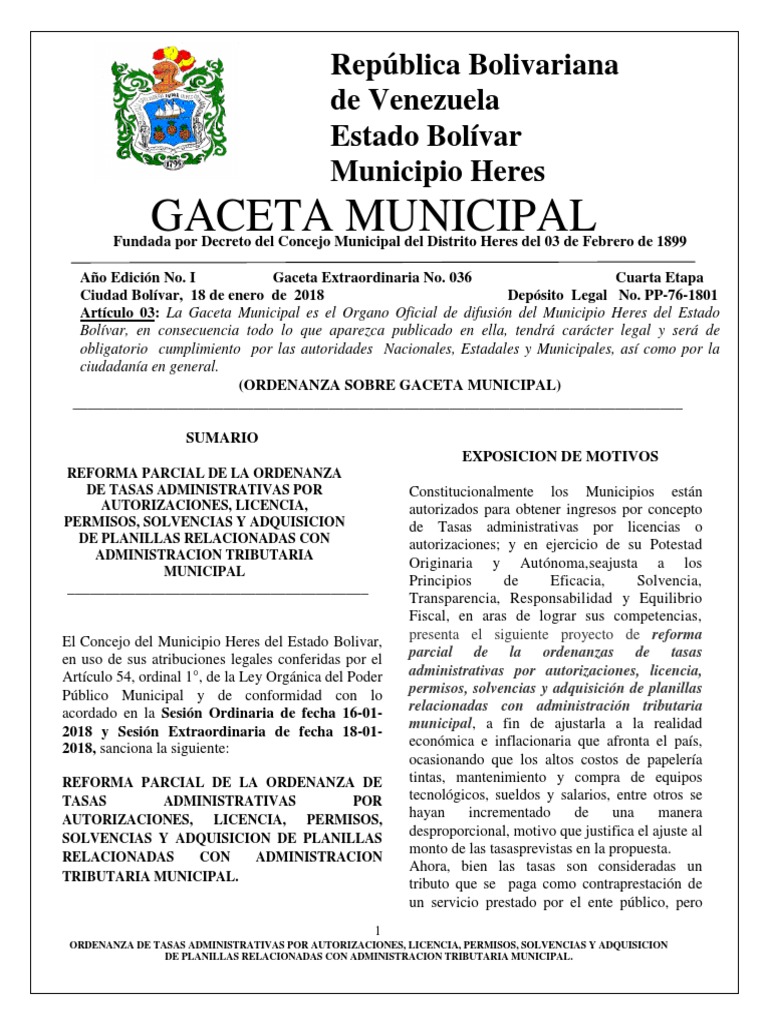 Gaceta Municipal de Tasa Por Autorización, Licencias, Permisos - Ciudad ...