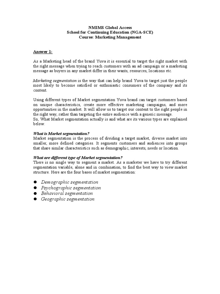 MBA Marketing Management | PDF | Market Segmentation | Behavior