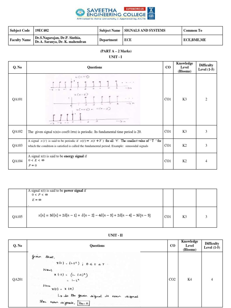 19EC402 QK-Signals and Systems | PDF | Sampling (Signal Processing ...