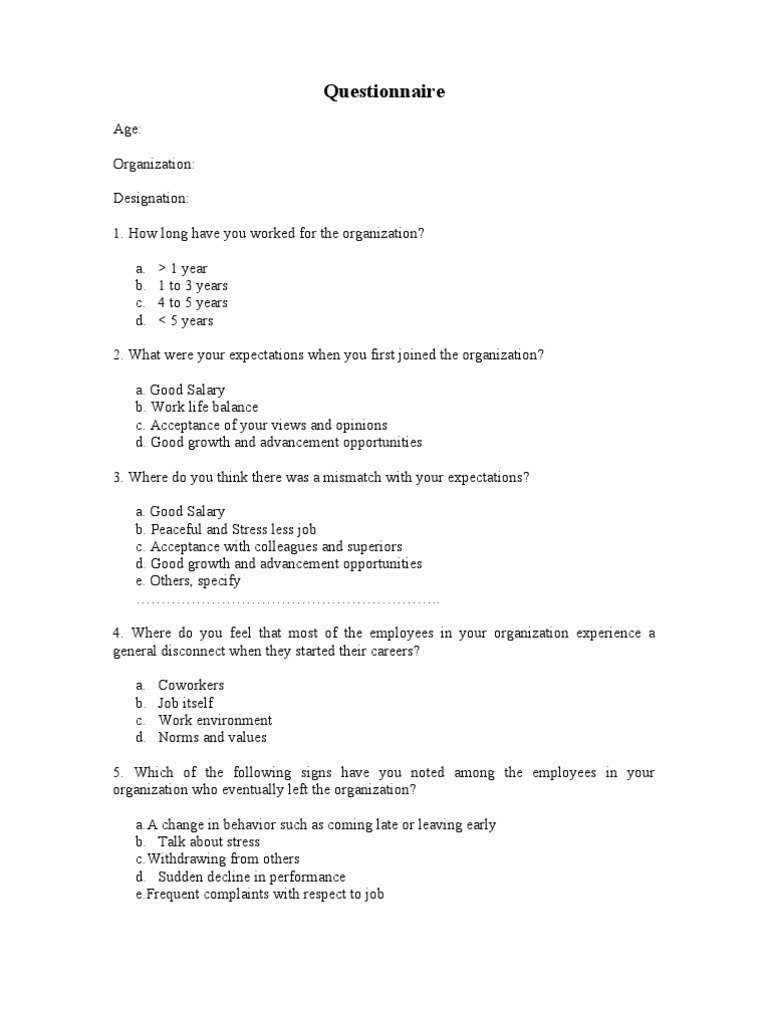 Attrition Questionnaire | Job Satisfaction | Occupational Stress