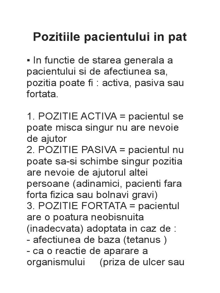 Pozitiile Pacientului in Pat | PDF