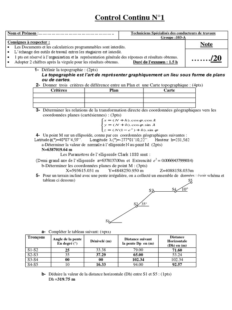 Controle Continu 1 - Correction1 | PDF | Topographie | Sous-unités du degré
