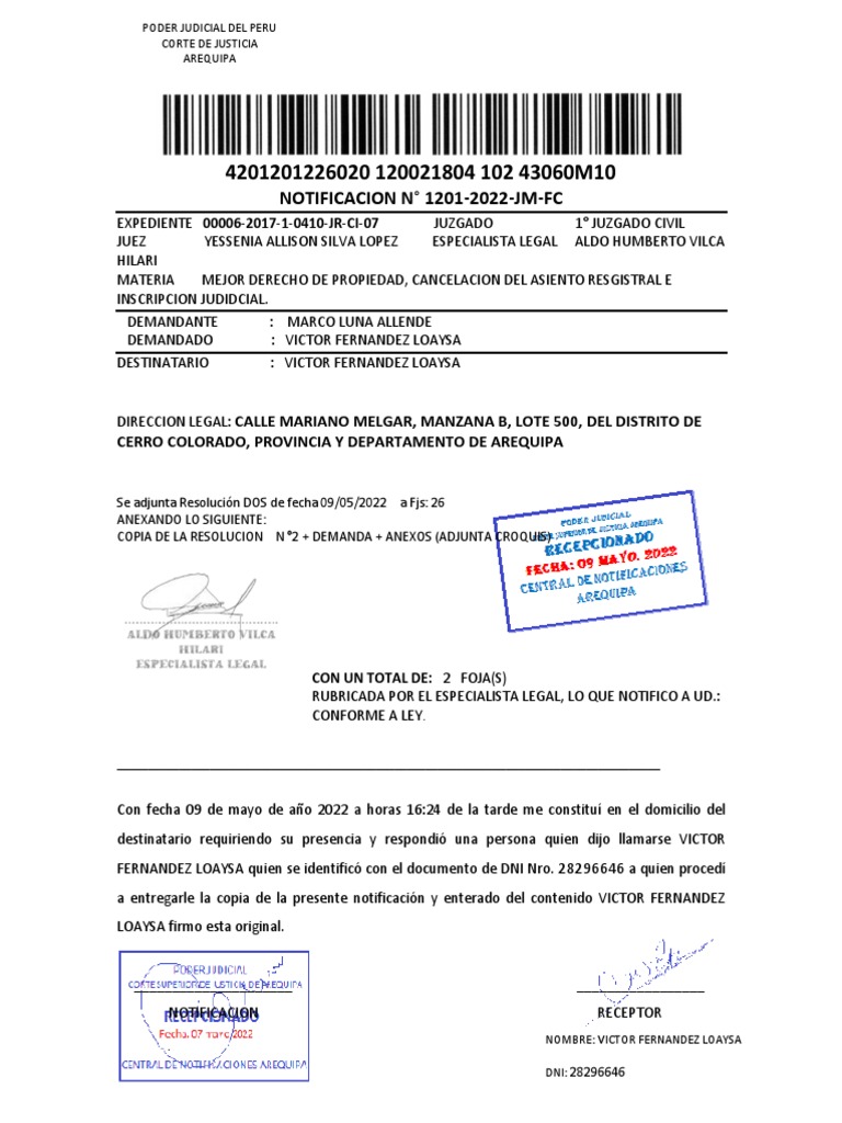 Notificacion Al Demandado | PDF | Demanda judicial | Ley de obligaciones