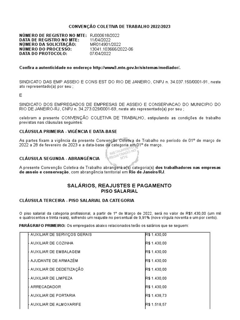 CCT Asseio 2022 2023 | PDF | Salário | Sindicato