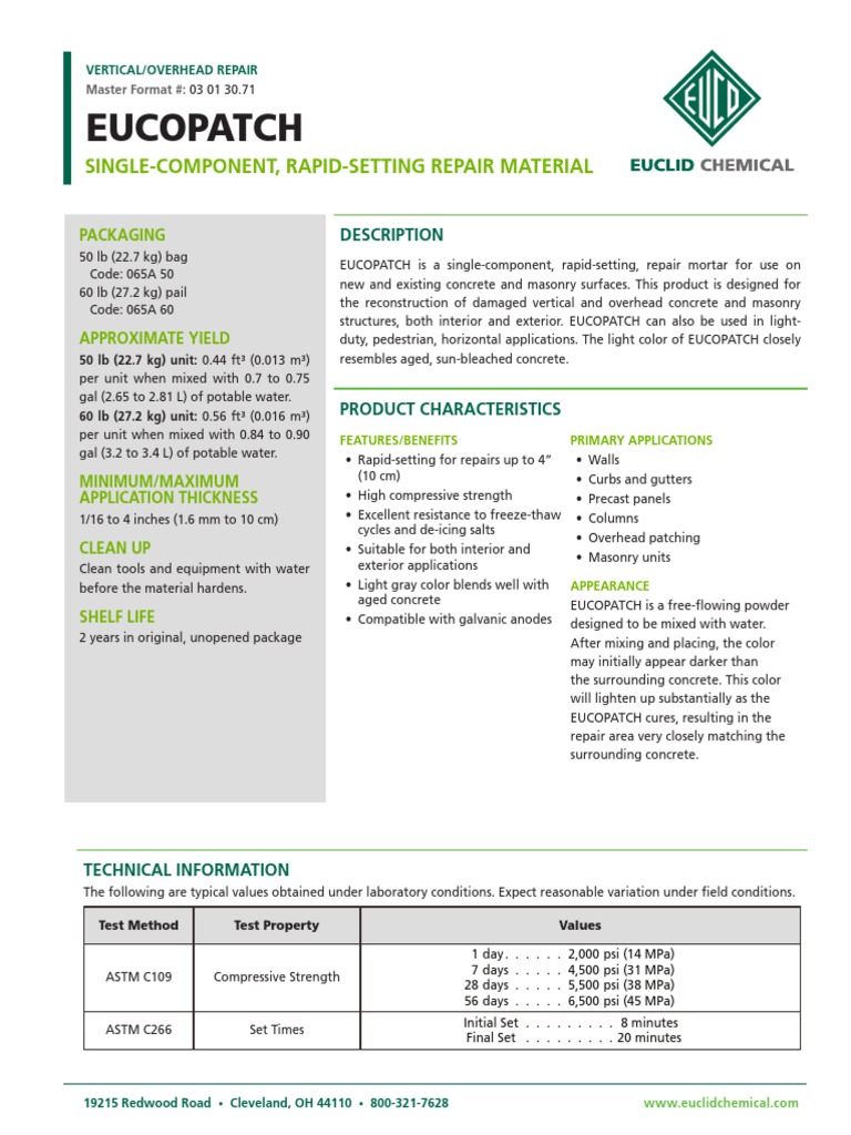 Eucopatch: Single-Component, Rapid-Setting Repair Material | PDF