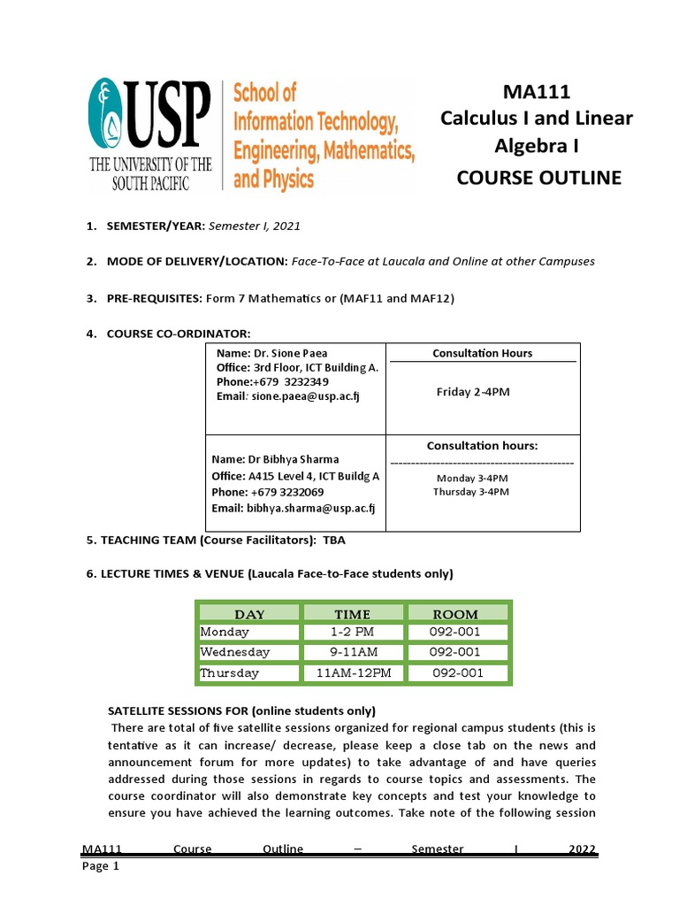 Calculus & Linear Algebra Course Outline | PDF | Career & Growth