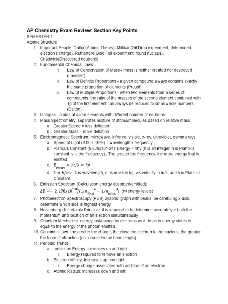 Ap Chemistry Review Sheet | PDF | Reaction Rate | Chemical Bond