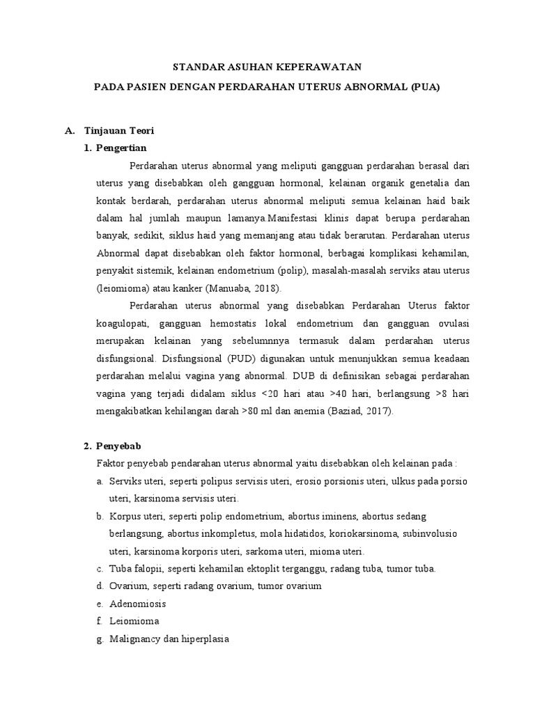 Standar Asuhan Keperawatan Pada Pasien Dengan Perdarahan Uterus Abnormal (Pua) | PDF