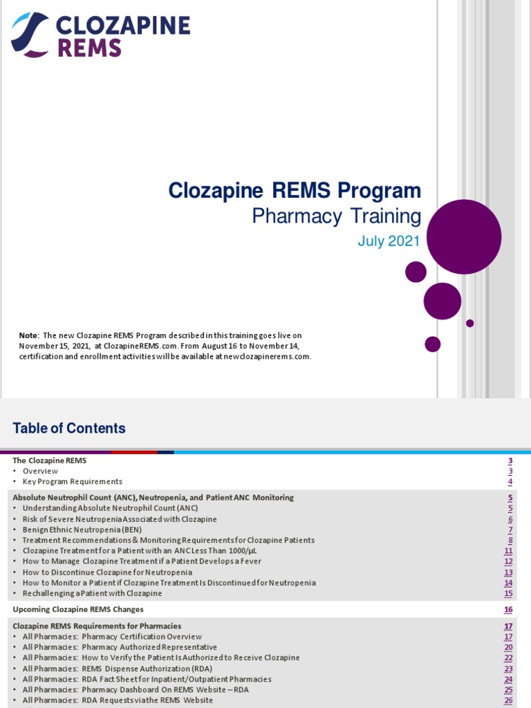 Clozapine REMS Program: Pharmacy Training | PDF | Clozapine | Pharmacy