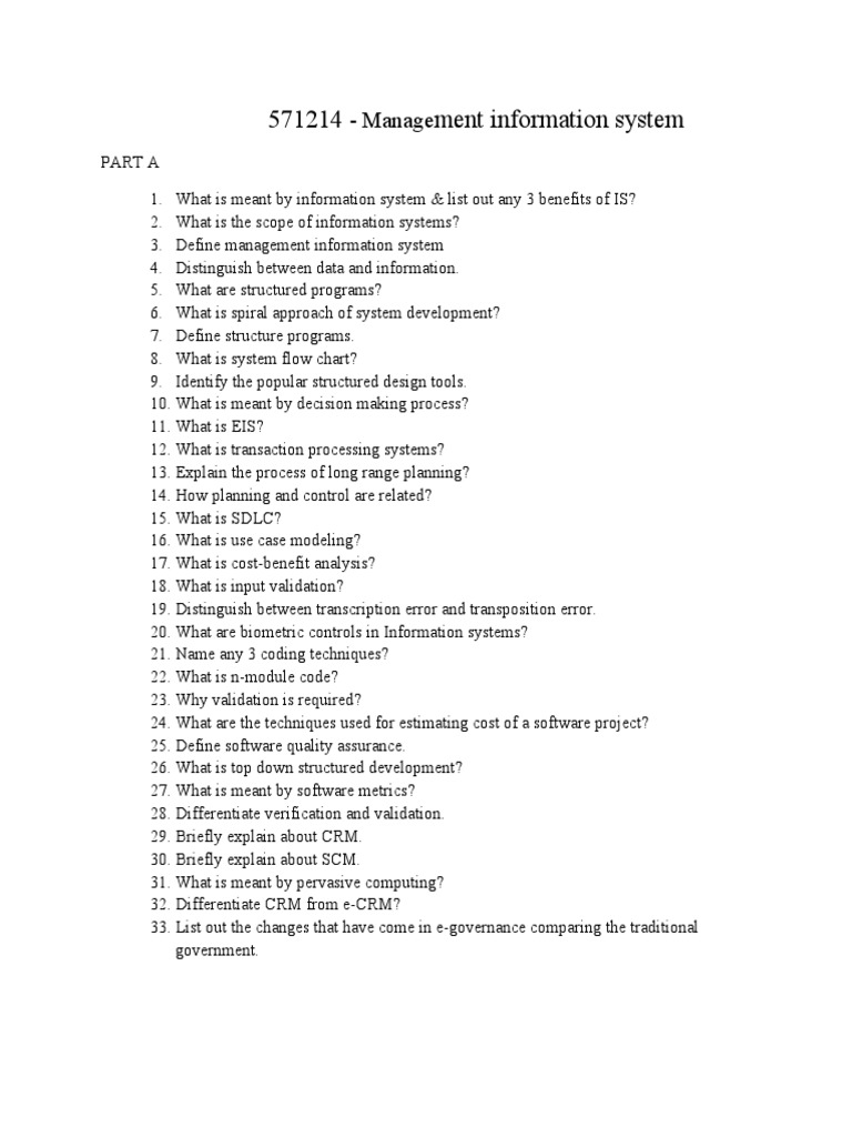 Management Information System Question Bank Anna University of ...