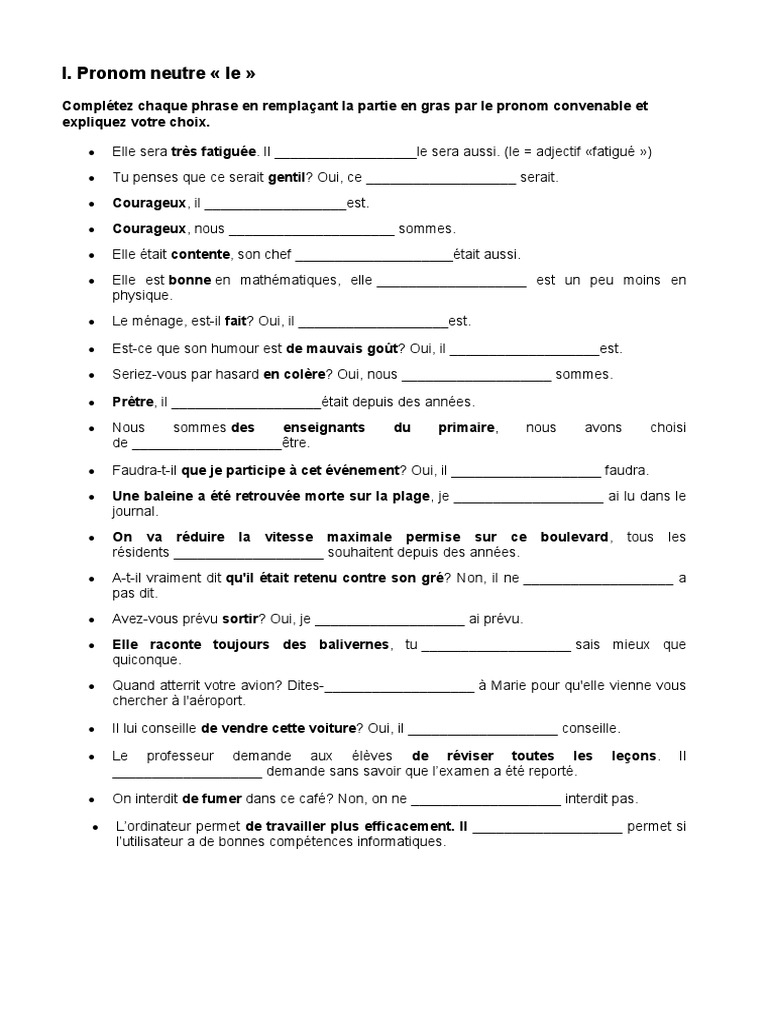 Pronom Neutre Le y en | PDF