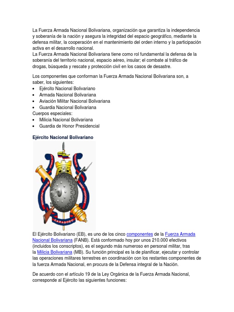 La FANB y Sus Componentes | PDF | Militar | Ciencia militar