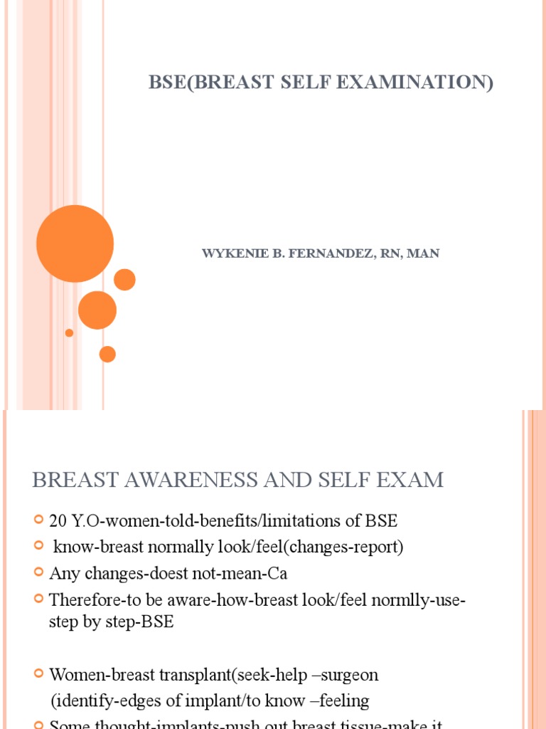 Bse (Breast Self Examination) : Wykenie B. Fernandez, RN, Man | PDF ...