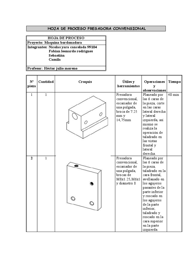 Hoja de Procesos t7 | PDF | Perforar | Herramientas
