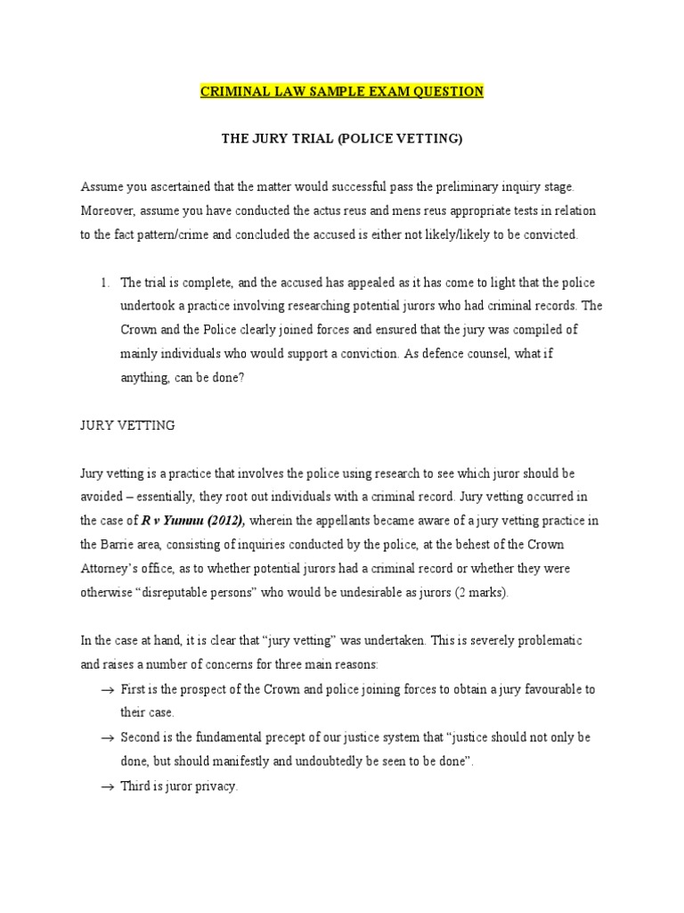 Sample Question Jury Selection and Vetting | PDF | Jury Selection | Crimes