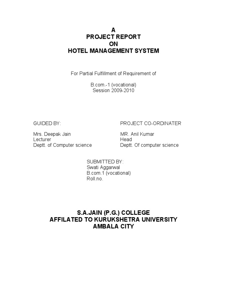 A Project Report On Hotel Management System | PDF | Inn | Hotel