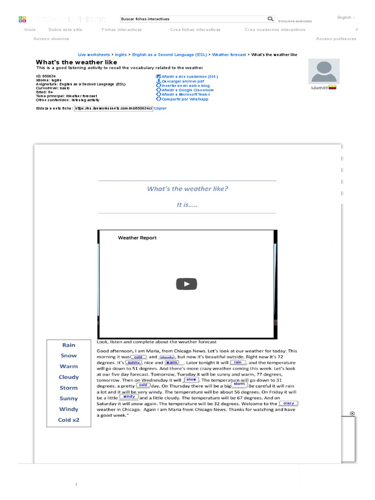 Ejercicio Interactivo de What's The Weather Like | PDF | Edad de ...