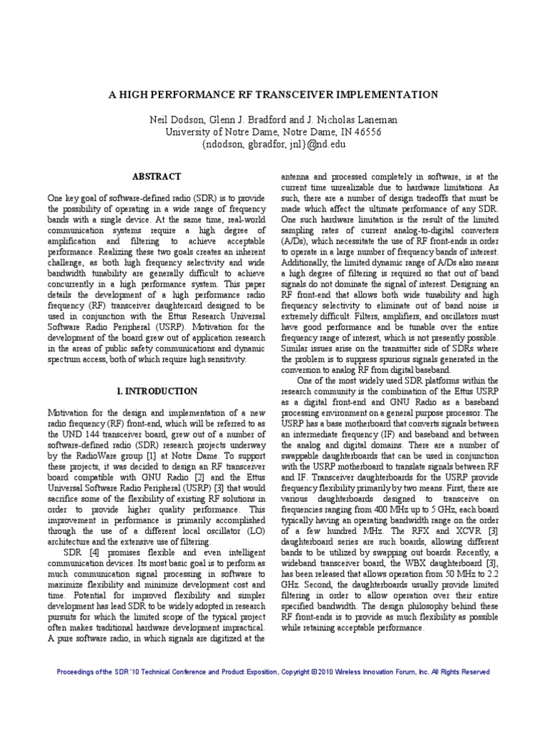 A High Performance RF Transceiver Implementation | PDF | Software ...