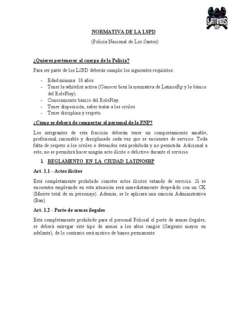 Normativa LSPD Latinos | PDF | Policía | Oficial general