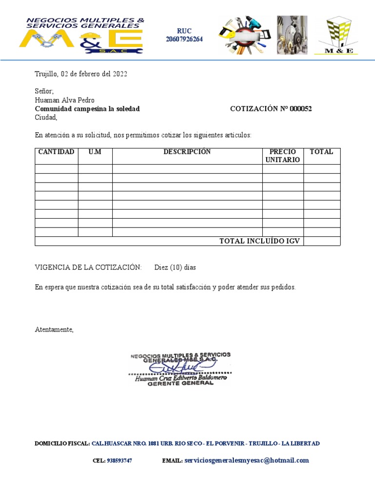 Cotización de Artículos para Huaman Alva | PDF