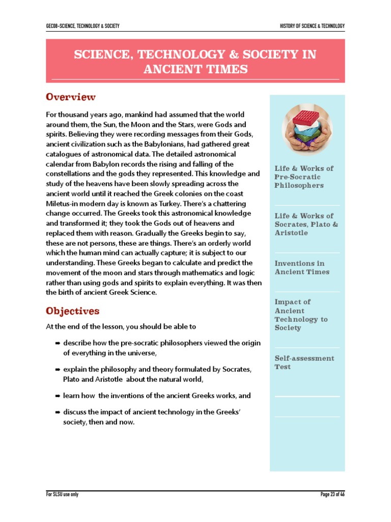 Science, Technology & Society in Ancient Times | PDF | Science ...