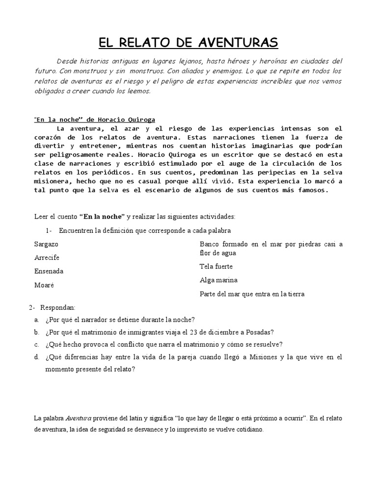 EL RELATO DE AVENTURAS. Guia | PDF