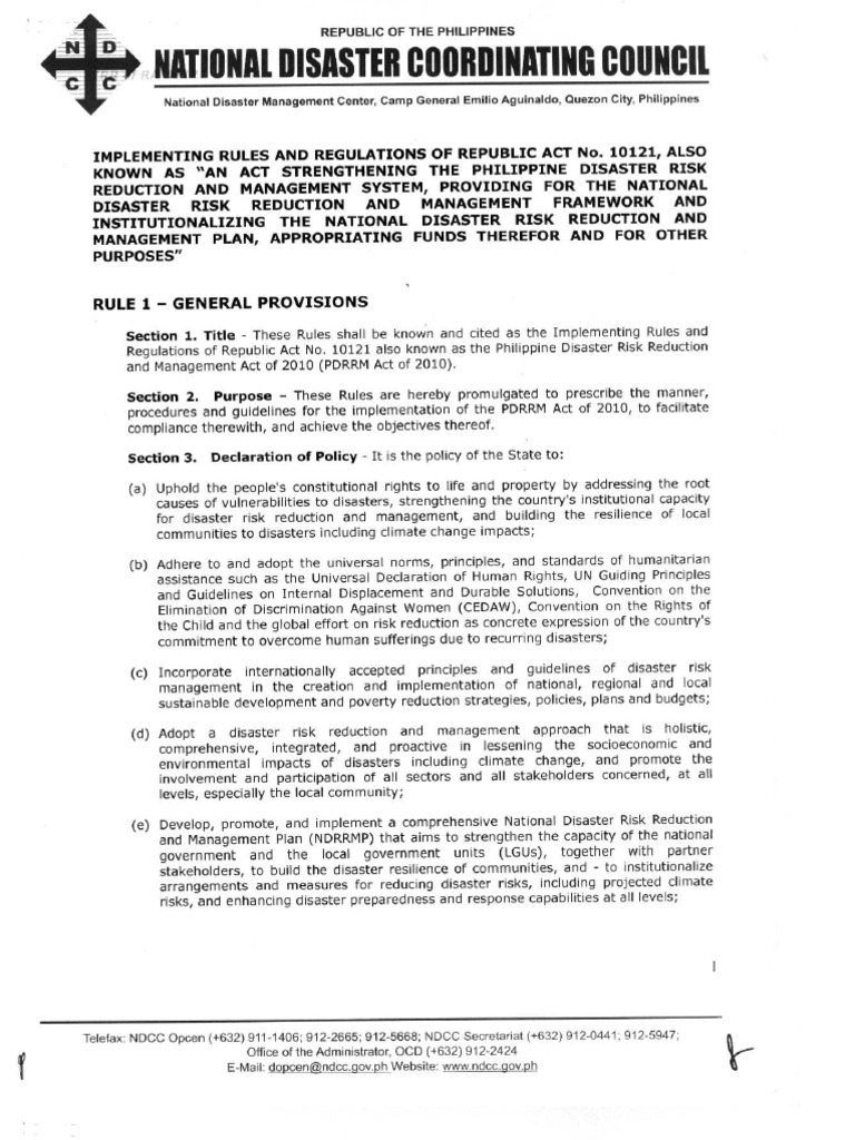 IRR of RA 10121: Disaster Management Rules | PDF