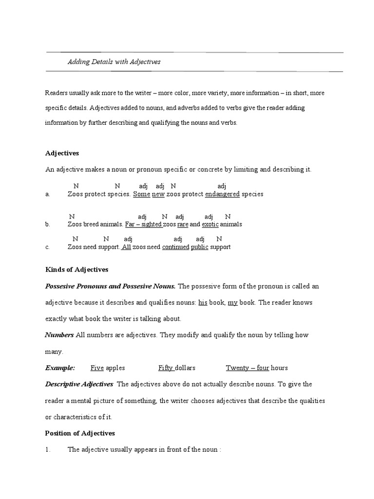 Adding Details With Adjectives | PDF | Adjective | Noun