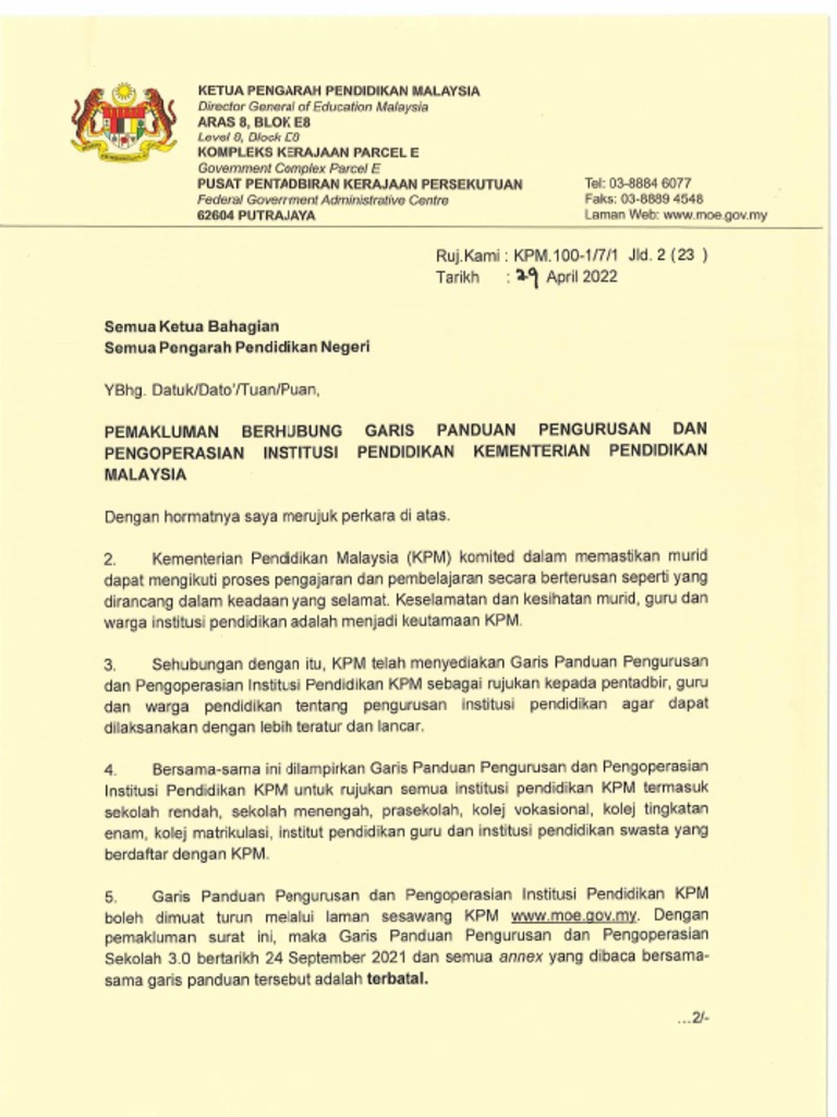 Surat Makluman - Garis Panduan Pengurusan Dan Pengoperasian Institusi ... Surat Makluman - Garis Panduan Pengurusan Dan Pengoperasian Institusi ...