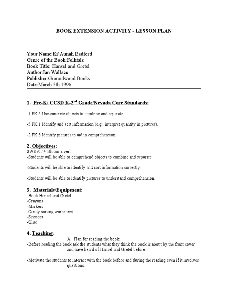 Hansel and Gretel Lesson Plan | PDF