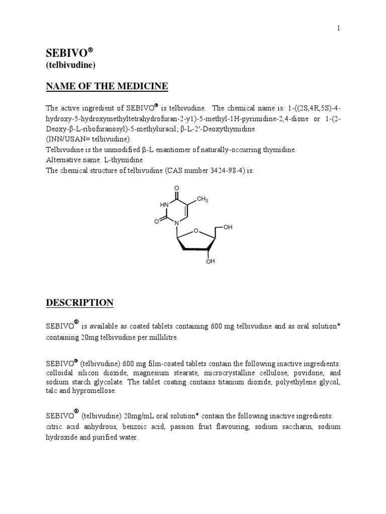 Sebivo: Name of The Medicine | PDF | Pharmacokinetics | Renal Function