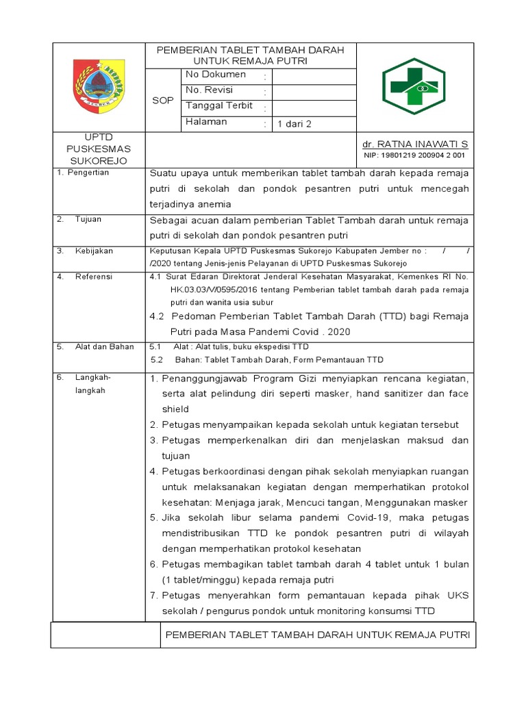 Pemberian TTD untuk Remaja Putri | PDF
