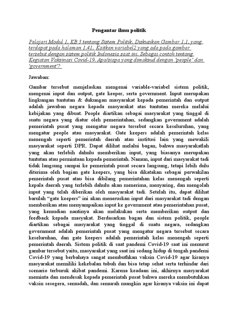 Diskusi 1 Pengantar Ilmu Politik | PDF | Politik | Ilmu Sosial