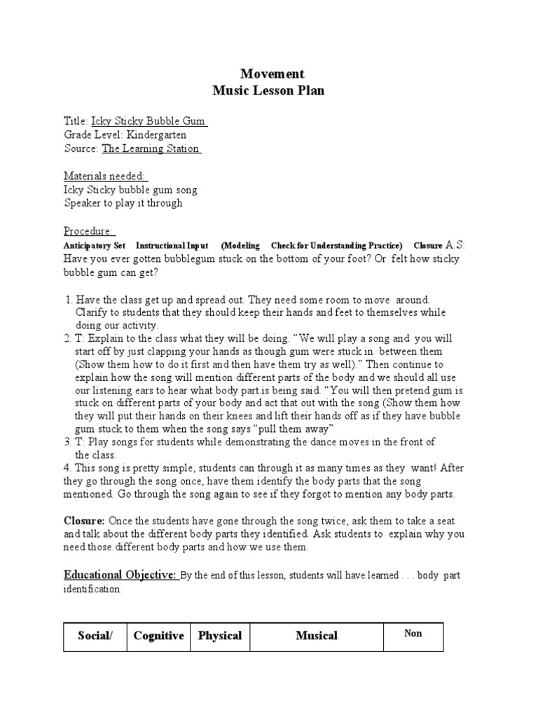 Movement Music Lesson Plan | PDF | Education Theory | Learning
