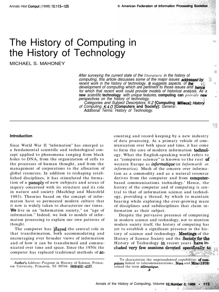 MIT History of Computing in History of Technology | PDF | Computing ...