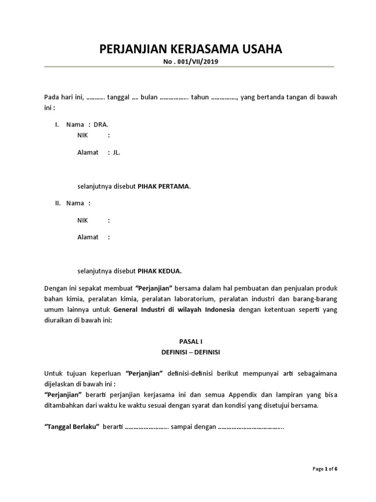 Draft Kontrak Kerjasama Usaha Pdf