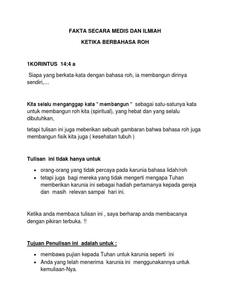 Fakta Secara Medis Dan Ilmiah Tentang Bahasa Roh | PDF